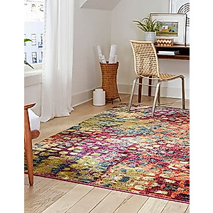 Unique Loom Jardin Collection Colorful, Vibrant, Abstract, Modern Area Rug, 3 ft 3 in x 5 ft 3 in, Multi/Blue