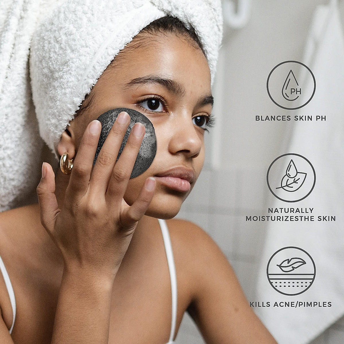 ZOMCHI Konjac Sponge | Natural Facial Sponges | Eco-Friendly & Reusable | Skin Cleanser | Makeup Remover | 3 Packs Activated Bamboo Charcoal Facial Cleansing Sponge