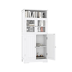Irontar Bathroom Storage Cabinet, Freestanding Bathroom Cabinet with Open Shelf, Kitchen Pantry Cabinet with Doors for Living Room, Bathroom Floor Cabinet, 23.6 x 11.8 x 50.4 Inches, White CWG007W