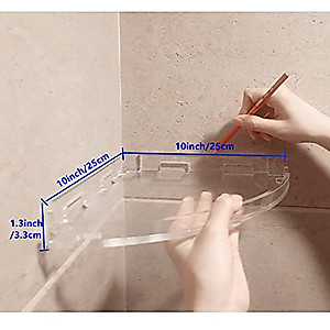 JiePai Acrylic Corner Shower Caddy Shelf with Hooks 2 Pack, Adhesive Wall Mounted Bathroom Shower Shelf Organizer for Inside Shower & Kitchen Storage