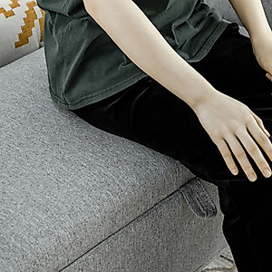 HOMCOM Upholstered Storage Ottoman, Armed Storage Bench with Rubber Wood Legs for Living Room, Light Gray