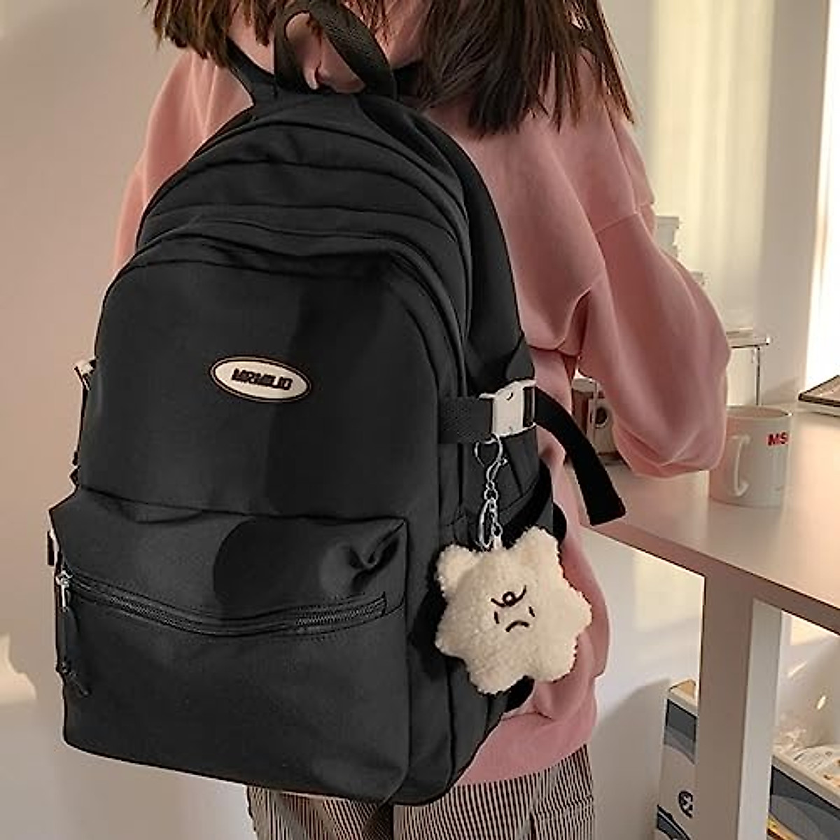 BILIPOPX Kawaii Backpack with Cute Accessories Aesthetic 15.6 Inch Laptop Backpack Pendant (Black)