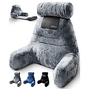 malu Extra Large Reading Pillow- Ergonomic Back Pillow for Bed+ Rolling Mat Neck Support- with Shredded Memory Foam- Sitting Up in Bed, Couch or Floor