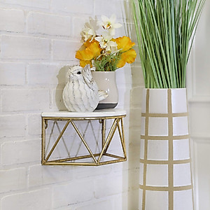 Sagebrook Home Demilune Wall Shelf Rustic Bedroom and Bathroom Shelves, White and Gold, 12 L x 6 W x 6 H Inches