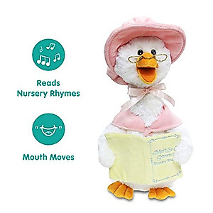 Cuddle Barn Mother Goose Animated Talking Musical Plush Toy, 14" Super Soft Cuddly Stuffed Animal Moves and Talks, Captivates Listeners by Reading 7 Classic Nursery Rhymes - Pink