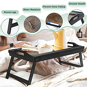 Bed Tray Table Breakfast Trays Serving Tray Bamboo Bed Laptap Floding Legs with Handles and Phone Holders
