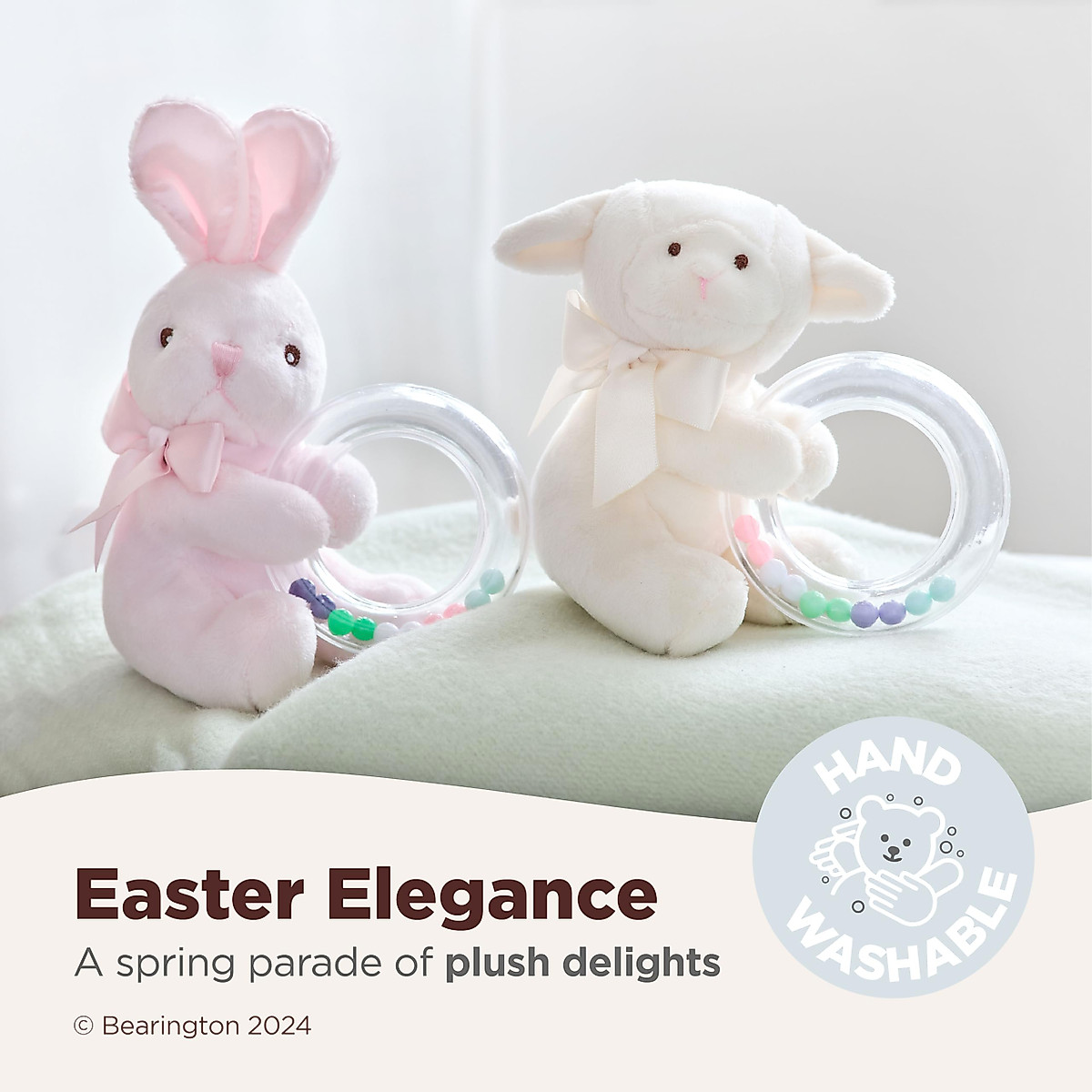 Bearington Baby Cottontail Plush Stuffed Animal Pink Bunny Shaker Toy Ring Rattle, 5.5"