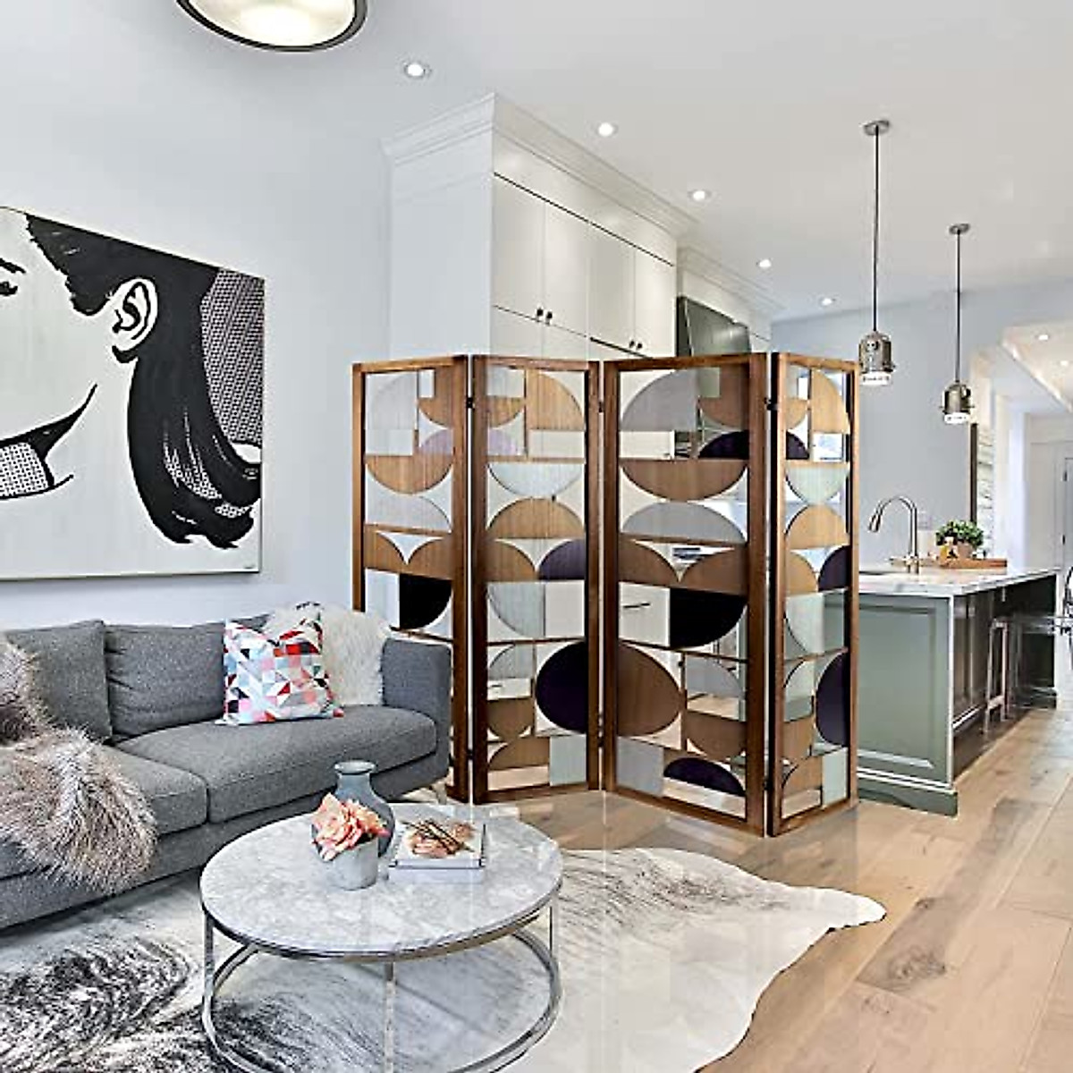 ECOMEX 4 Panel Room Divider,Freestanding Folding Room Divider Screen, Cutout Room Divider Wall, Room Dividers and Room Partition for Home Office（Classic Color）