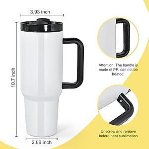 AGH 2 Pack 40 oz Sublimation White Tumbler with Black Handle and Stainless Steel Straw, Insulated Double Wall Vacuum Reusable Cups with Black Leakproof Lid