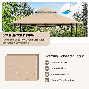 Tangkula 8x5 Ft Grill Gazebo, Double Tiered Outdoor BBQ Gazebo with 2 Side Shelves, 5 Hooks, Bottle Opener, Barbecue Grill Gazebo Shelter for Patio, Garden, Beach, Backyard (Khaki)