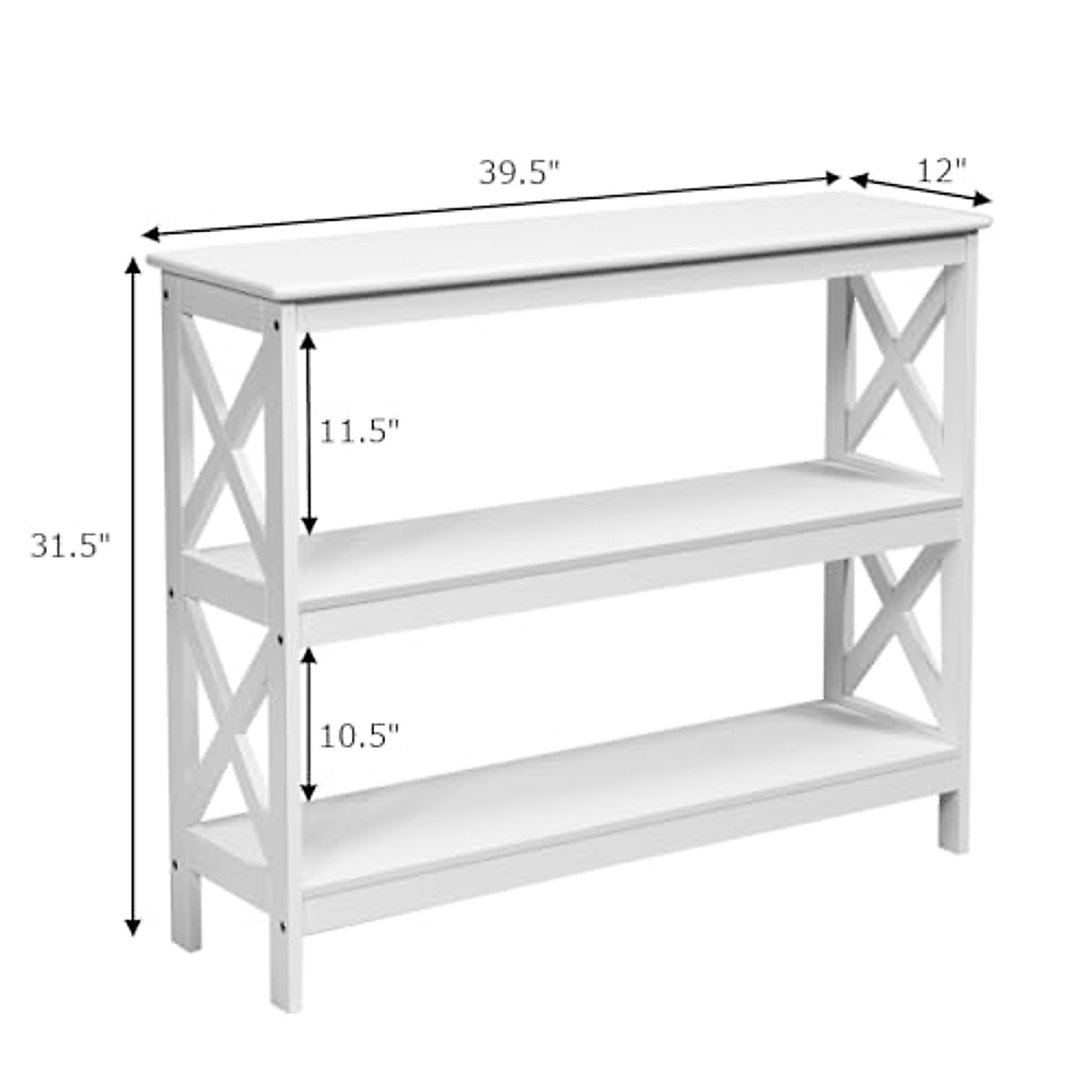 Giantex 3-Tier Narrow Console Table, Rustic Sofa Table with Storage Shelf, X-Design Bookshelf, Skinny Foyer Table, Behind Couch Table, Entryway Table for Hallway Living Room, Entry Table, White