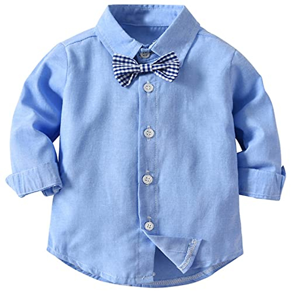Joe Wenko Baby Boys Clothes Pants Set, Long Sleeve Dress Shirts with Bowtie and Suspender Pants Outfit Navy, 18-24 Months