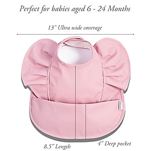 Bibtique Ruffle Smock Bibs For Babies 6-24 Months - Waterproof Food Catcher Bibs With Pocket - Mess Proof Baby Eating Bibs