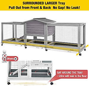 Aivituvin Rabbit Hutch 93.7" Large Rabbit Cage Indoor Outdoor Guinea Pig Cage Chicken Coop on Wheels Bunny Cage with 4 Deep No Leakage Pull Out Tray,Waterproof Roof