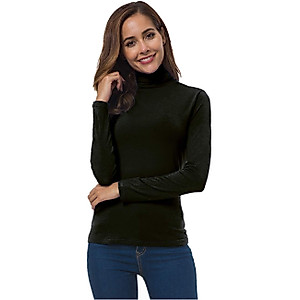 Black Turtleneck Womens Long Sleeve Fitted Tops Lightweight Slim Active Pullover Shirt Black Medium