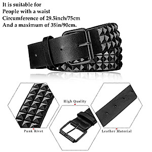 Studded Belt Metal Punk Rock Rivet Belt Punk Leather Belt Threads Studded Goth Belt with Pyramid Studs for Women Men(Black)