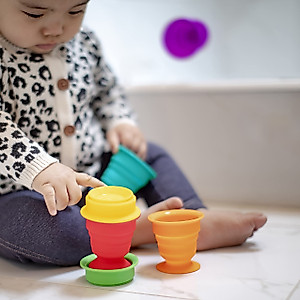 Baby Einstein Stack & Squish Cups Infant to Toddler Collapsible Sensory Toys for Beach, Bath, Floor & More, 6pcs, 3 Months+