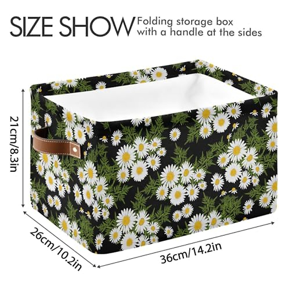 Daisies Flowers Storage Basket Bins Decorative Toy Laundry Basket Organization with Handles for Playroom Living Bed Room Office Clothes Nursery,1 pcs