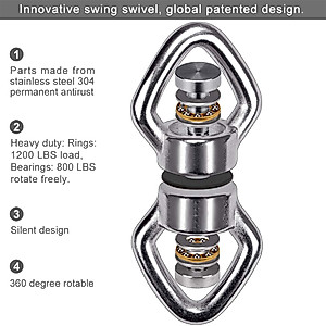 BeneLabel Swing Swivel with 2 Carabiners, 770LB Capacity, Safest Rotational Device Hanging Accessory with 2 Bearing for Aerial Silks Dance, Web Tree Swing, Children's Swing, Yoga Swing Sets