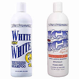 Chris Christensen Groomer's Bundle - White on White Treatment Dog Shampoo, Brightens Whites, Safely Removes Yellow - Ice on Ice Detangling Dog Conditioner, Demat and Detangle, Long Lasting Silkiness