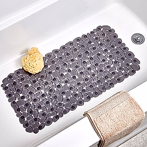 iDesign Pebblz Suction Non-Slip Bath Mat for Shower, Bathtub, Stall, 26" x 13.5", Gray