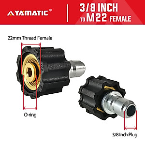 Yamatic Pressure Washer Adapter, M22 Female To 3/8'' Quick Connect Plug, Power Washer Coupler, M22 Swivel To 3/8 Inch Quick Connector For Pressure Washer, Hose, Gun, Pump, 5000 Psi