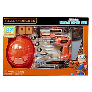 Black+Decker Junior Kids Tool Set - Mega Tool Set with 42Piece Tools & Accessories! Role Play Tools for Toddlers Boys & Girls Ages 3 Years Old & Above, Includes Helmet & Drill!