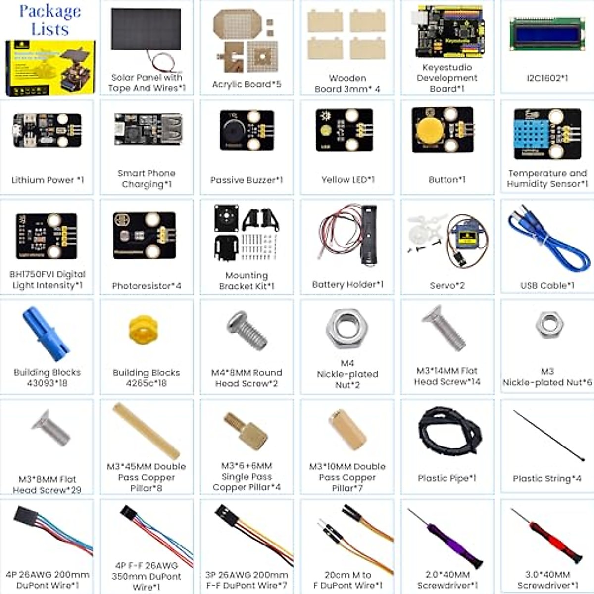 KEYESTUDIO DIY Solar Tracking Electronic Kit for Arduino,Smart Phone Charging Module,Temperature and Humidity Sensor,BH1750 Light Sensor etc.Educational Programming Kit for Teens Adults 15+