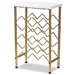 BOWERY HILL Gold Finished Metal Wine Rack with Faux Marble Tabletop