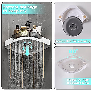 shuang qing 2 Pack Corner Shower Caddy, 360° Rotating Lazy Susan Shower Organizer, Corner Shower Shelf with 2 Hooks, Adhesive No Drilling Wall Mounted Shelves for Bathroom, Kitchen（Black）