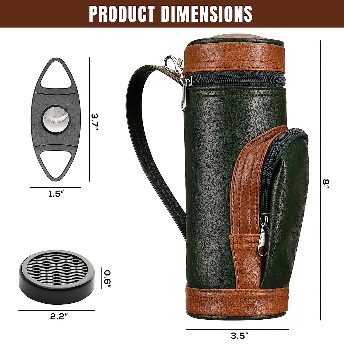 Onflow Cigar Humidor -Cigar Accessories with Cigar Cutter and Cigar Humidifier-Cigar Case Holds up to 8 Cigars-Cedar Wood Keep Cigars Fresh-Travel Humidor