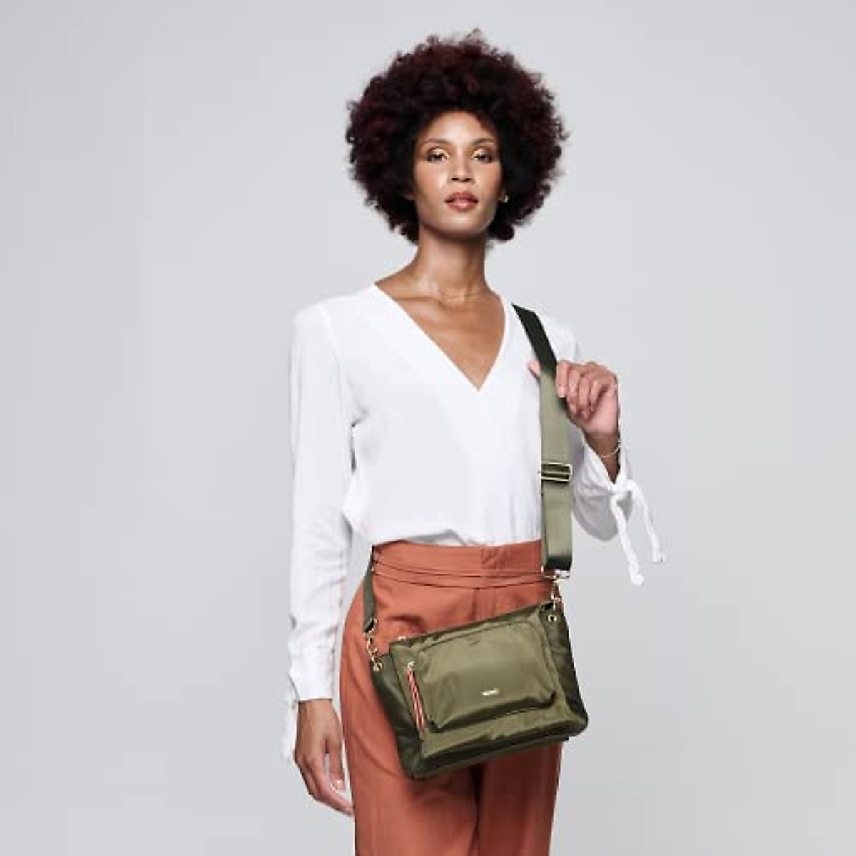 MERSI Erin Crossbody Purse, a Stylish Lightweight Nylon Crossbody Bag, Water-Resistant Everyday Purse or Travel Companion Perfectly Designed for Women on the Go - Olive