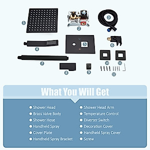 Shower Faucet Set Matte Balck Rain Shower System with High Pressure 8 Inches Rain Shower Head and Handheld Spray Bathroom Luxury Rain Mixer Shower Faucet Set Complete Combo Set Ceiling Mounted