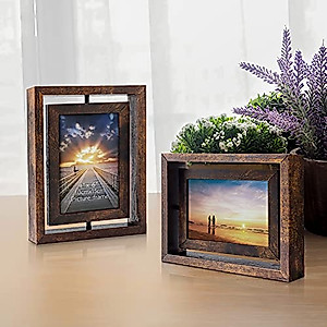 EXYGLO 2 Pack 4x6 Rustic Rotating Floating Picture Frames, Photo Frames for Vertical or Horizontal Tabletop Display, Brown