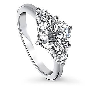 BERRICLE Sterling Silver 3-Stone Wedding Engagement Rings Round Cubic Zirconia CZ Ring for Women, Rhodium Plated Size 5.5