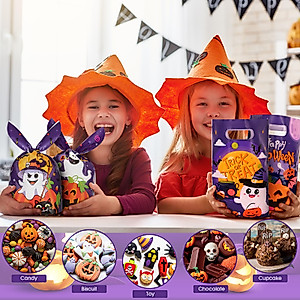 50 Pcs Halloween Treat Bags - Happy Halloween Goodie Bags with Handles, Trick or Treat Halloween Themed Goody Candy Snack Gift Bags, Cute Rabbit Ears Party Bag for Halloween Party Supplies Favors
