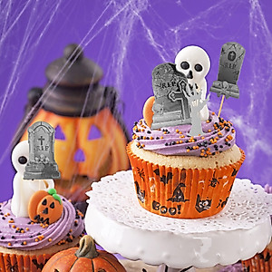 Whaline 37Pcs Halloween Cupcake Toppers Zombie Hand Tombstone Graveyard Cake Toppers Scary Halloween Toothpick Flags Table Centerpiece for Halloween Birthday Party Supplies Dessert Decorations