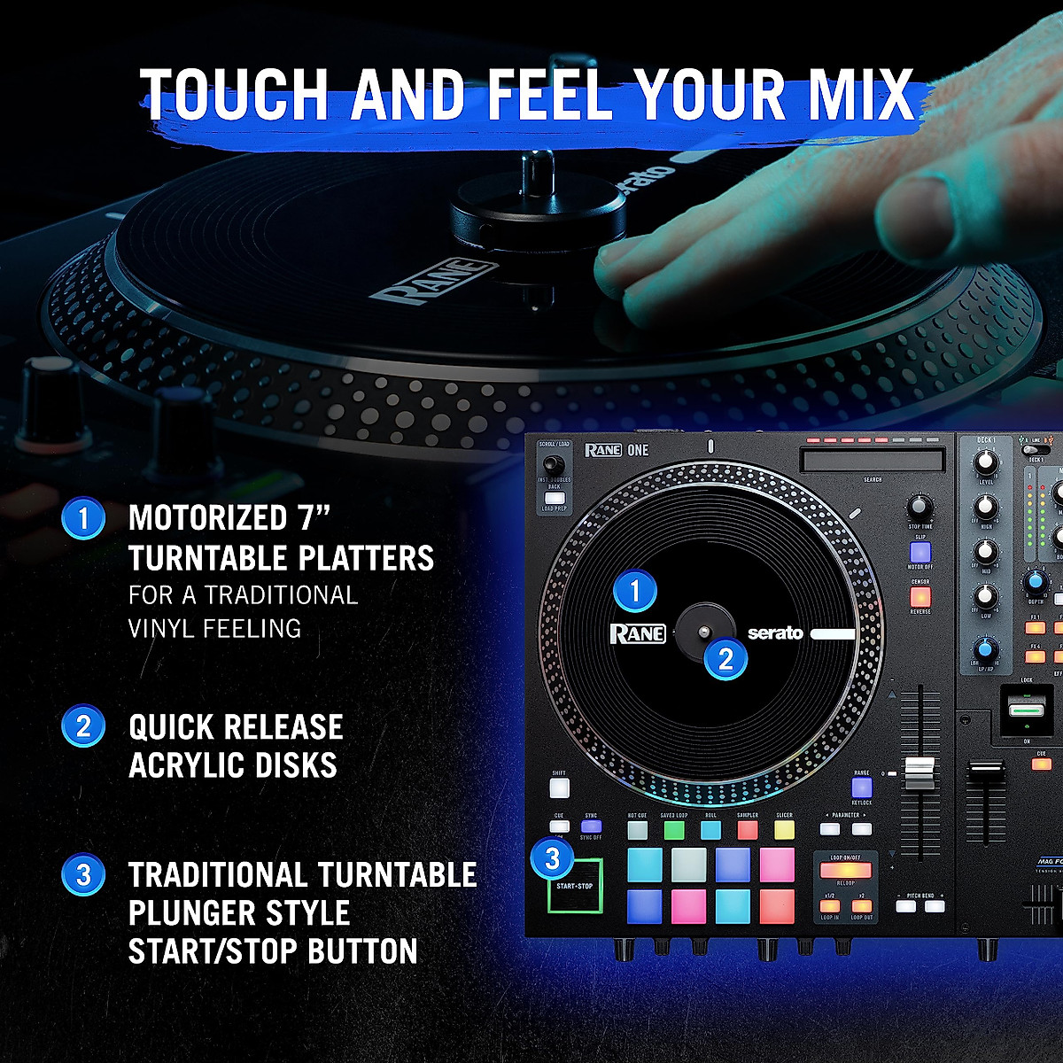 RANE ONE - Complete DJ Set and DJ Controller for Serato DJ with Integrated DJ Mixer, Motorized Platters and Serato DJ Pro Included