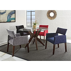 Steve Silver Amalie 48" Round Modern Dining Table with Tempered Glass Top & Solid Rubberwood Base, Architectural Pedesta, Conversational Feel, in Walnut/Clear Finish