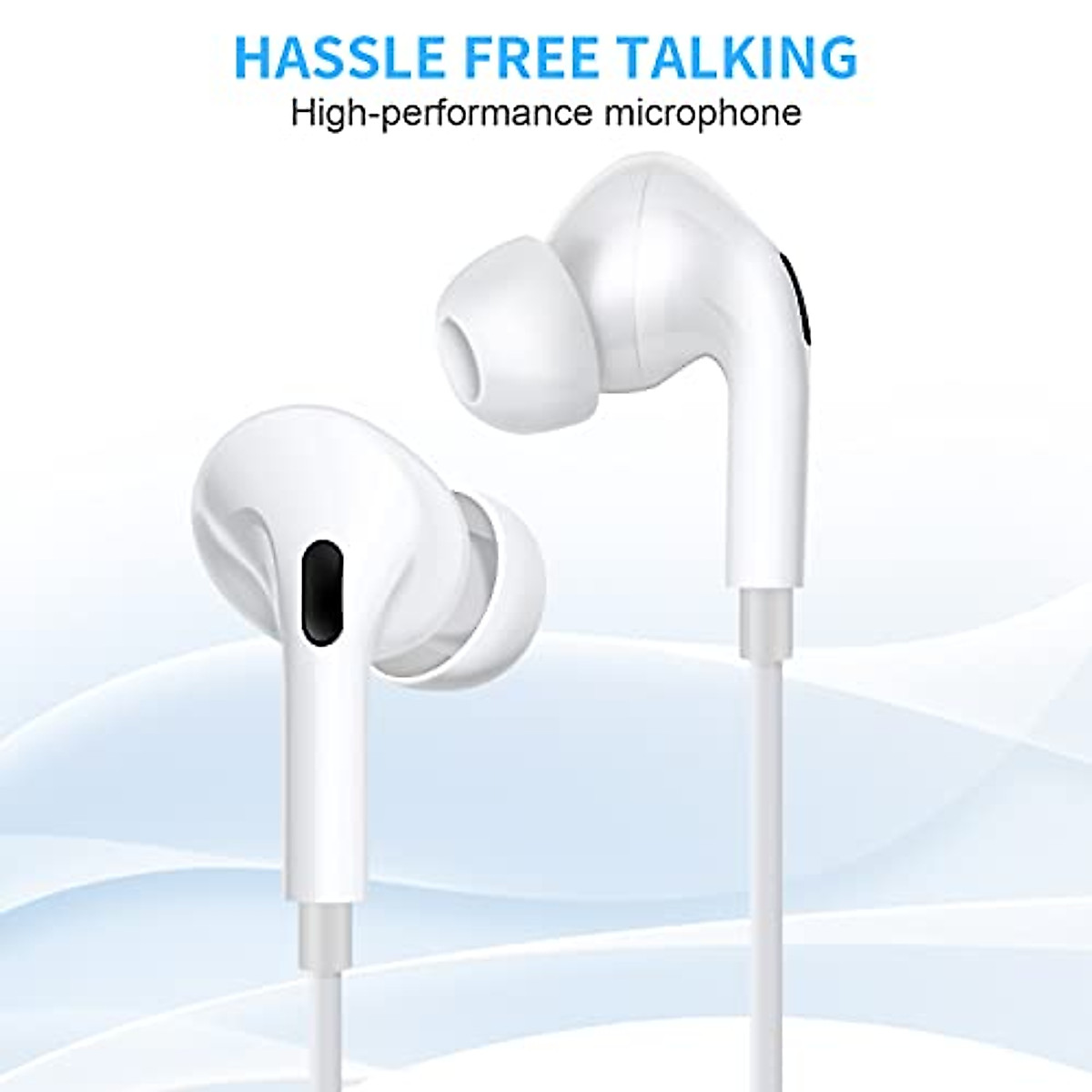 XNMOA Wired Headphones for iPhone 14 13/12/11/Se/X/Xr/Xs/8/7, Wired Earbuds Noise Canceling in-Ear Headset with Microphone,Comfortable Wired Earphones with Volume Control,White