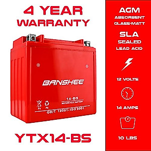 Banshee YTX14-BS Maintenance Free Battery with 4 Year Warranty BAN14BS