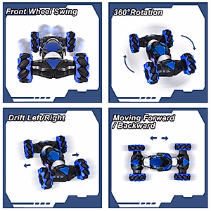 kisportee Gesture Sensing RC Stunt Car with Light & Music, Boys Toys Age 6-8-12, 4WD Hand Controlled Remote Control Car, Drift Twist Car, Birthday Gift for Boy Kid Age 6 7 8 9 10 11 12 Year Old (Blue)