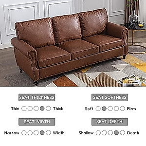 Dreamsir 79'' Traditional Faux Leather Sofa Couch with Nailhead Trim, Classic 3-Seater Couch with Rolled Arm for Living Room, Bedroom, Apartment, Easy Assembly (Coffee)