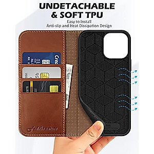SHIELDON Case for iPhone 13 Pro Max 5G, Genuine Leather Folio Wallet Magnetic Shock Absorbing Case RFID Blocking Credit Card Holder Kickstand Compatible with iPhone 13 Pro Max 6.7" - Retro Brown