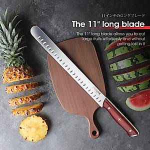 Huusk Brisket Knife 11 Inch, Carving Slicing Knife for Meat Cutting Sharp BBQ Knife for Meats Ribs Roasts Christmas Gift