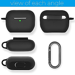 Mouzor for New Upgareded Airpods Pro Case, Premium Fashion Soft Silicone One Piece Design Case, Black Shockproof Full Protection Protective Charging Case Cover Skin with Carabiner