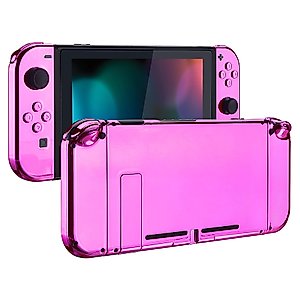 eXtremeRate DIY Replacement Shell Buttons for Nintendo Switch, Back Plate for Switch Console, Housing with Full Set Buttons for Joycon Handheld Controller - Chrome Pink [No Electronics Parts]