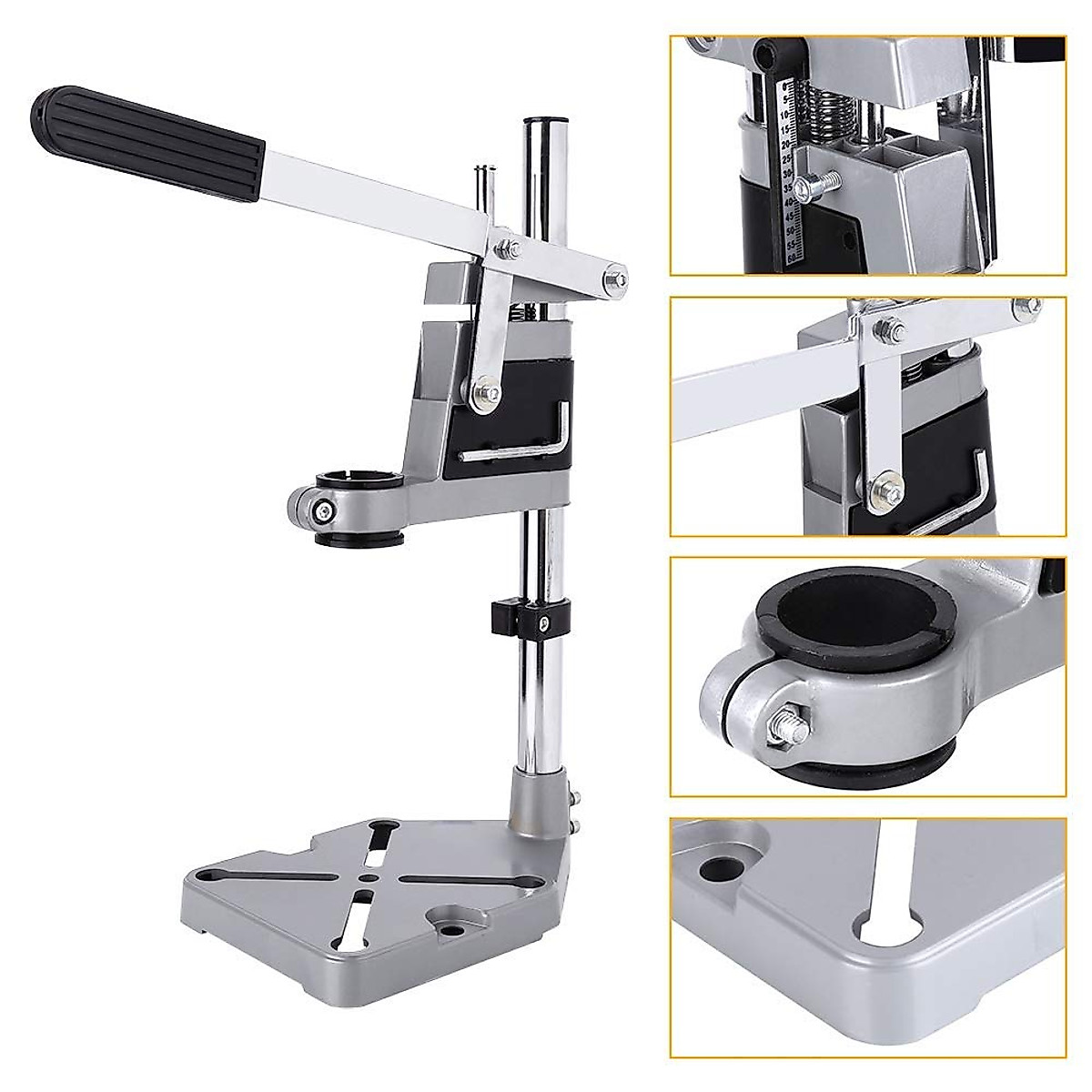 Drill Stand for Hand Drill, Universal Adjustable Drill Press Clamp, Heavy Duty Drill Press Holder Workbench Repair Tool Bench Clamp, Support Tool with Single Hole Aluminum Base