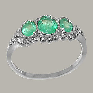 LetsBuyGold 18k White Gold Real Natural Emerald Womens Statement Ring - Size 8