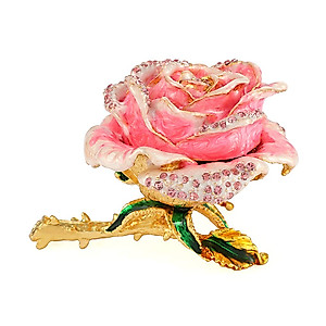 QIFU Decorative Hand Painted Rose Hinged Jewelry Trinket Box Unique Gift Home Decor